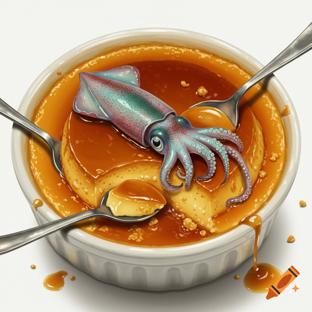 Squid inside flan on Craiyon