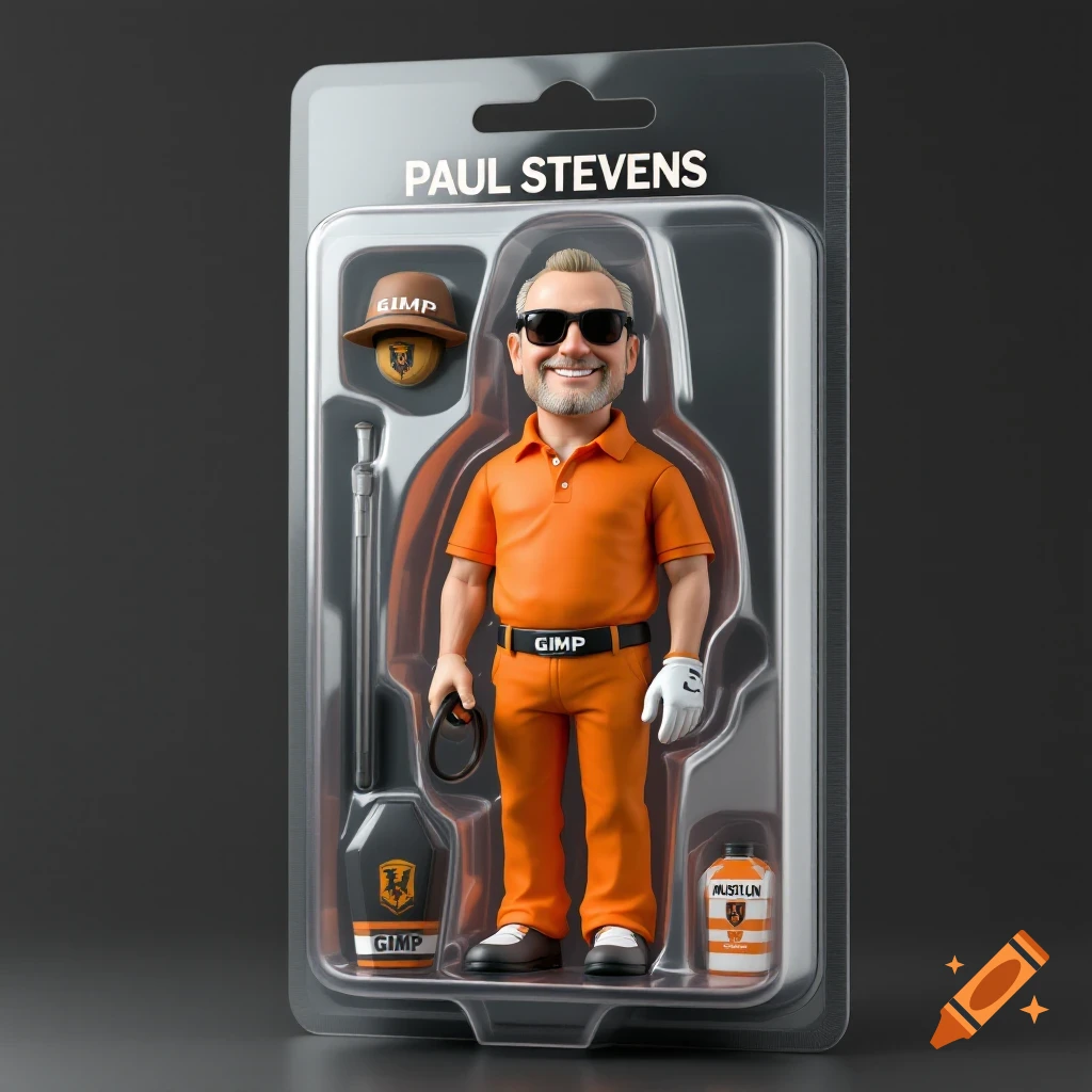 3D action figure of Paul Stevens in blister packaging with golf apparel ...