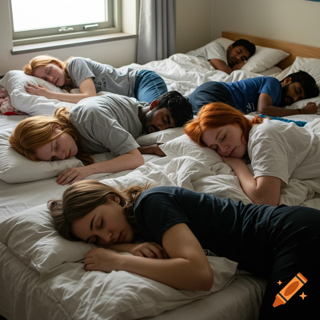 Six people sleeping on Craiyon