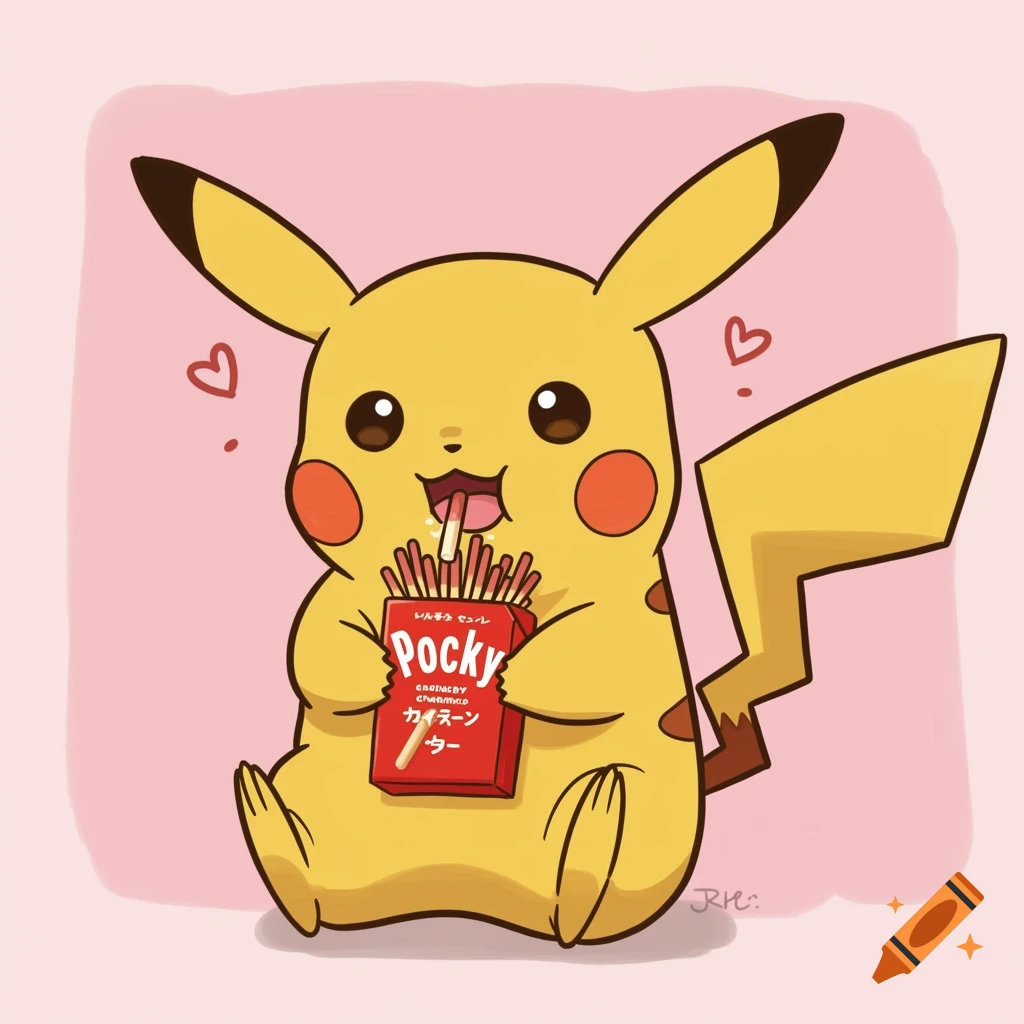 Pikachu eating Pocky, anime style on Craiyon