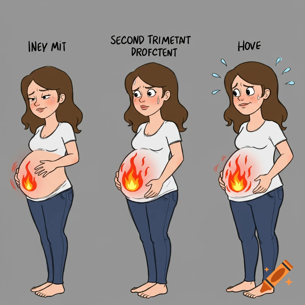 Cartoon sketch illustrating three stages of pregnancy with heat ...