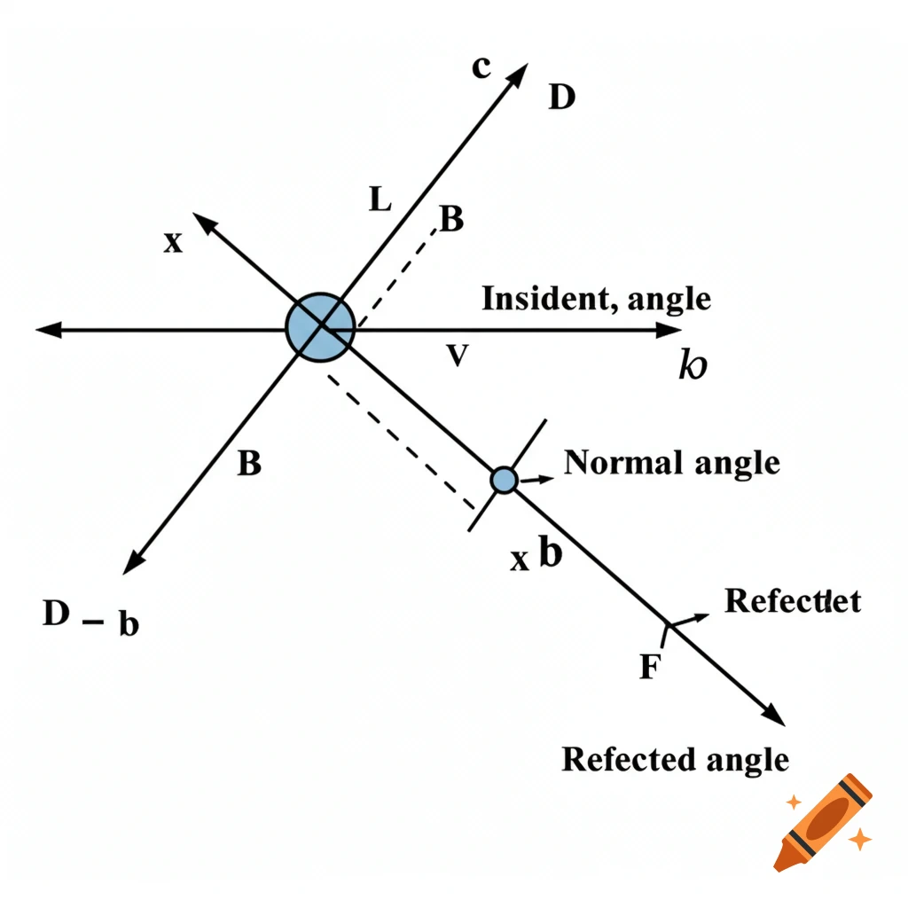 Diagram of light ray reflection with labeled angles on Craiyon