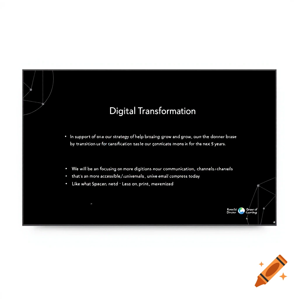 Minimalist PowerPoint slide for digital transformation strategy on Craiyon