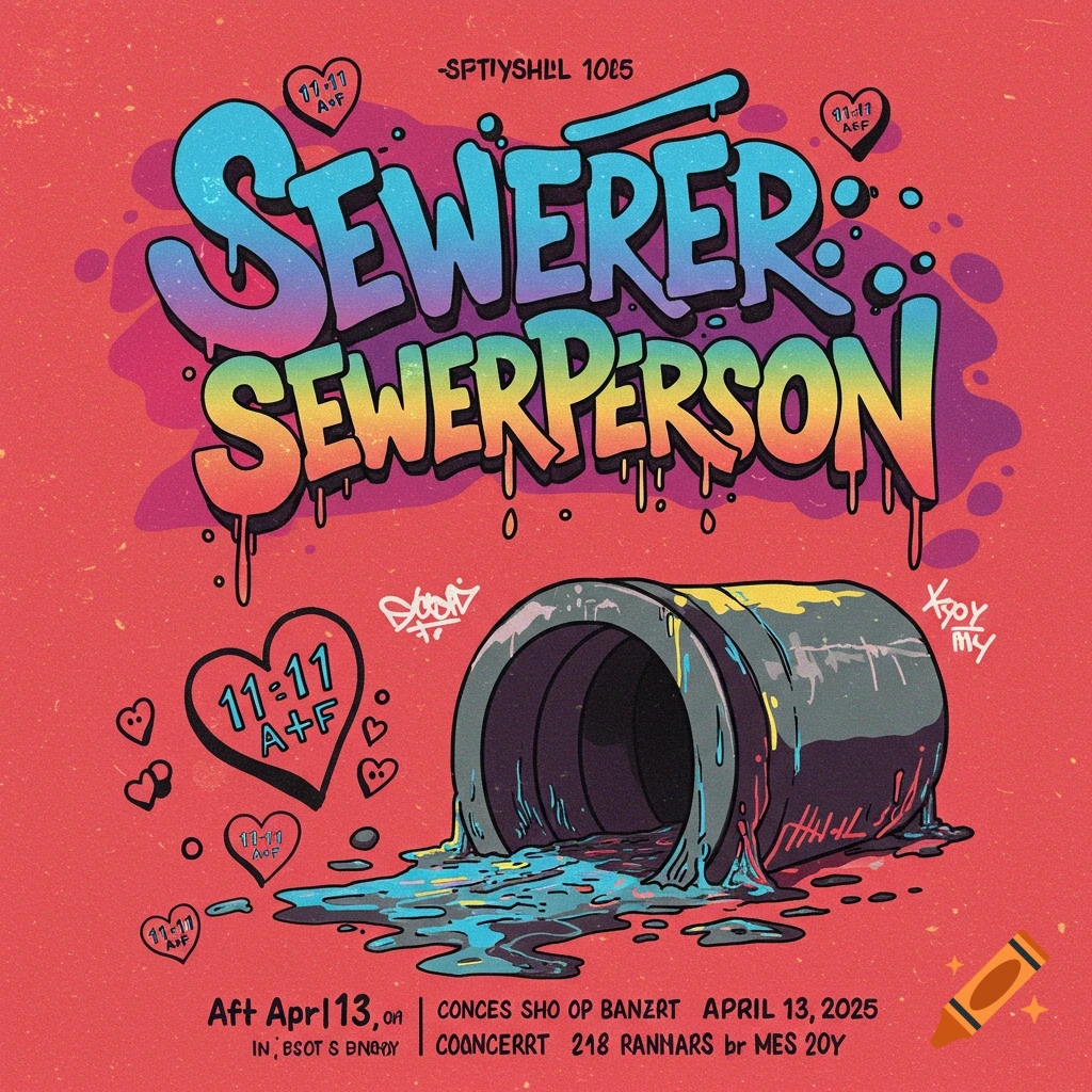 Concert tour poster design for Sewerperson with heart symbols and text ...