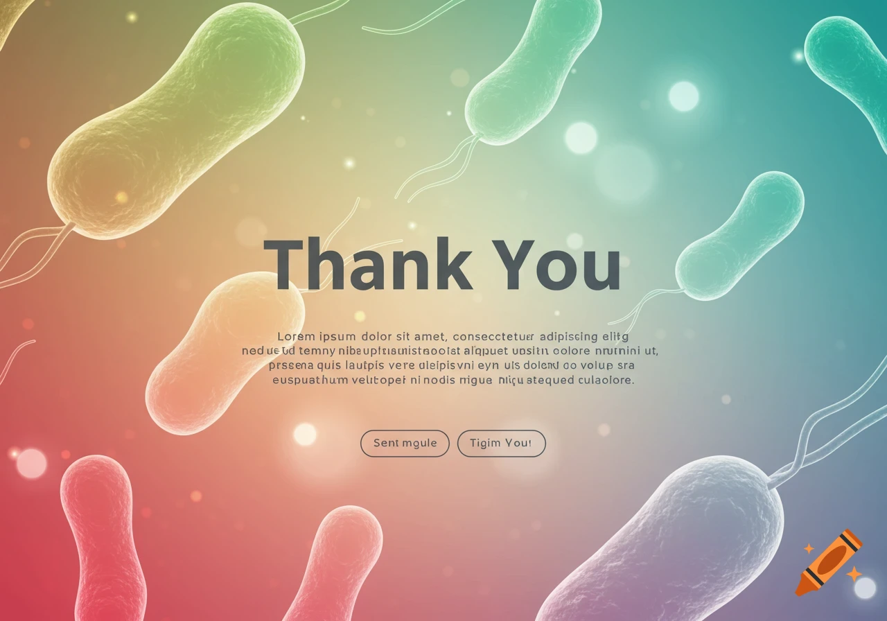 Bacteria forms on a gradient background with 'Thank You' text. on Craiyon