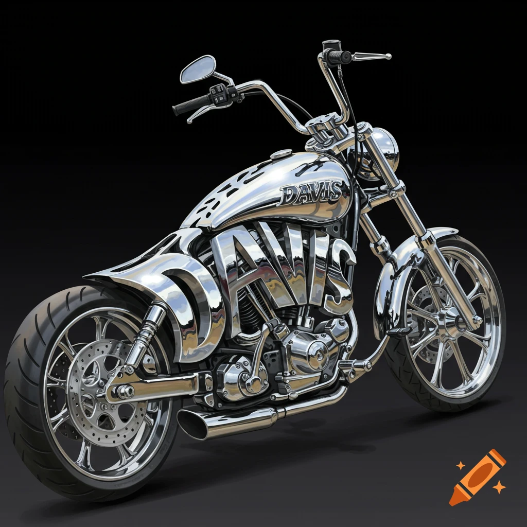 A shiny chrome motorcycle with the word DAVIS forming its body. on Craiyon