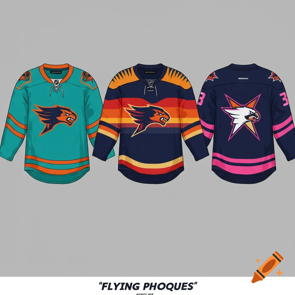 Flying Phoques modern-retro hockey jersey color palettes on Craiyon