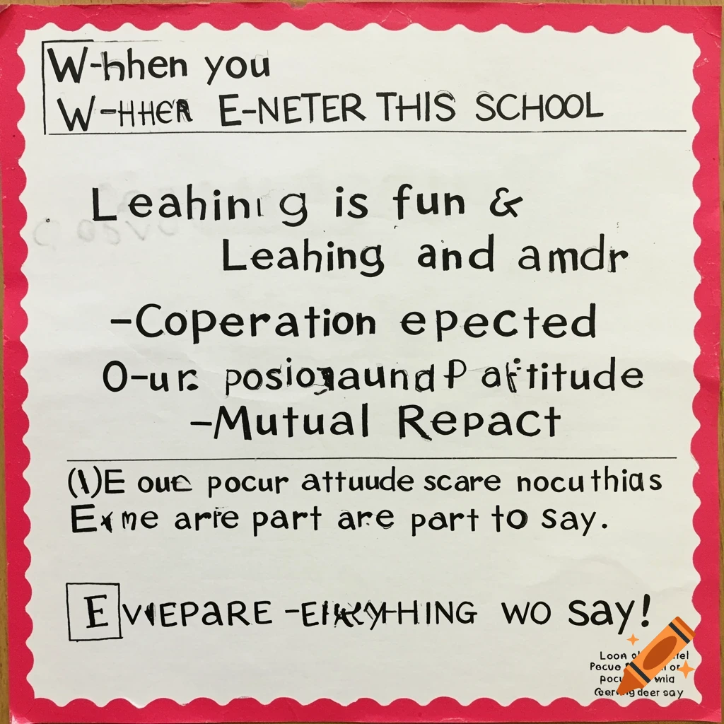 Welcome sign with educational motto and colorful lettering on Craiyon