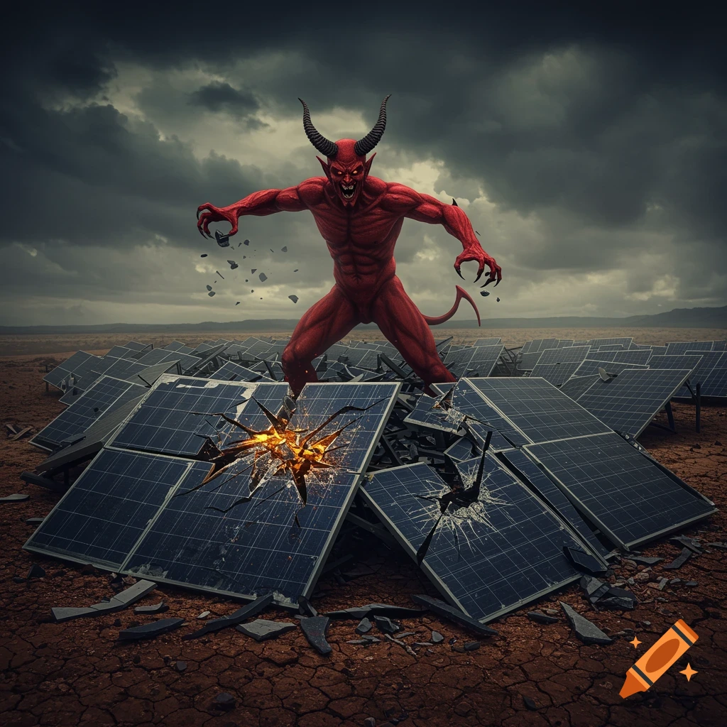 The devil smashing solar panels on Craiyon