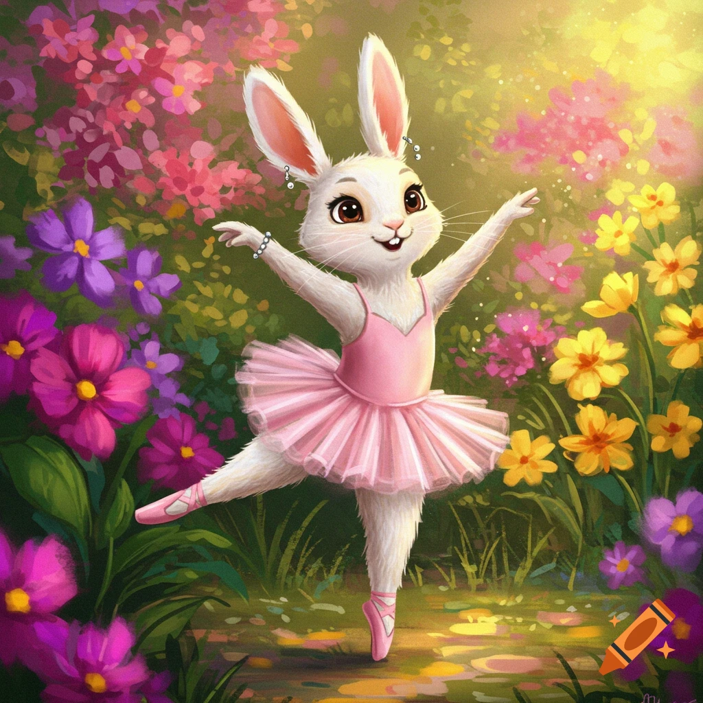 Dancing rabbit in tutu with earrings and bracelet on Craiyon
