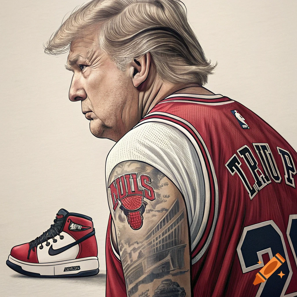 Donald Trump with train tattoo, Air Jordans, Chicago Bulls jersey on ...