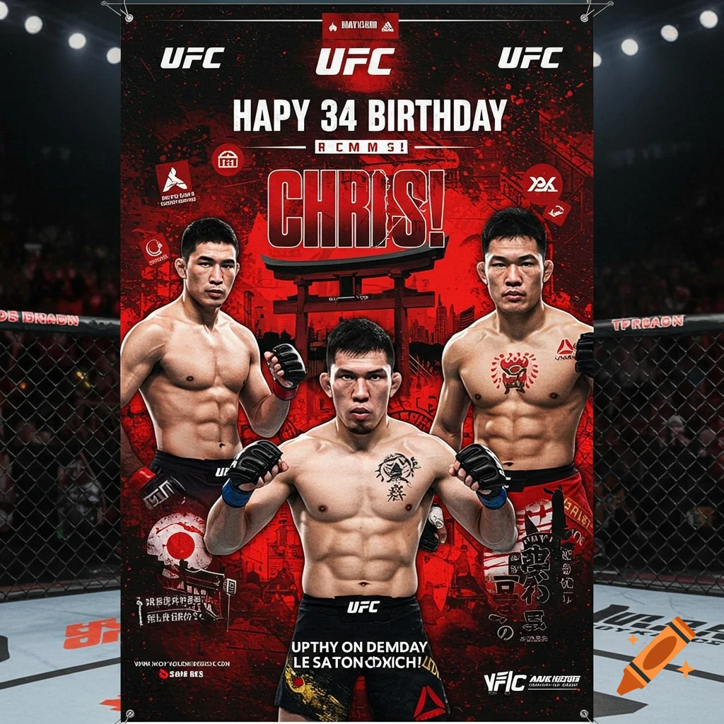 UFC-themed 34th birthday banner with red and black color scheme ...