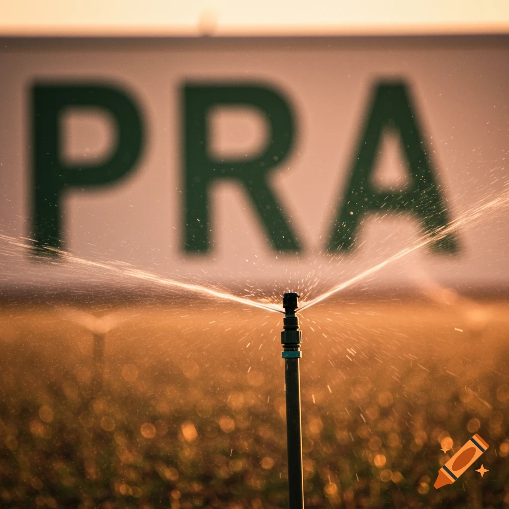 Irrigation rotor with PRA letters in background on Craiyon