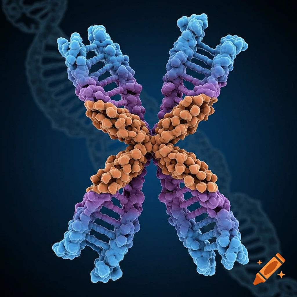 DNA molecule coiled around histone proteins forming a chromosome on Craiyon