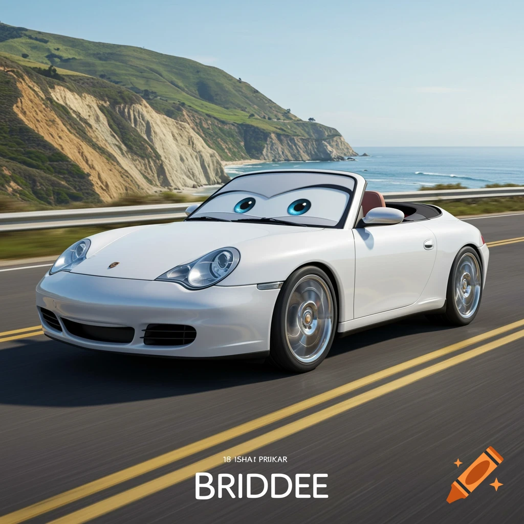 Pixar Cars Character Based on a White 2014 Dodge Charger created on Craiyon