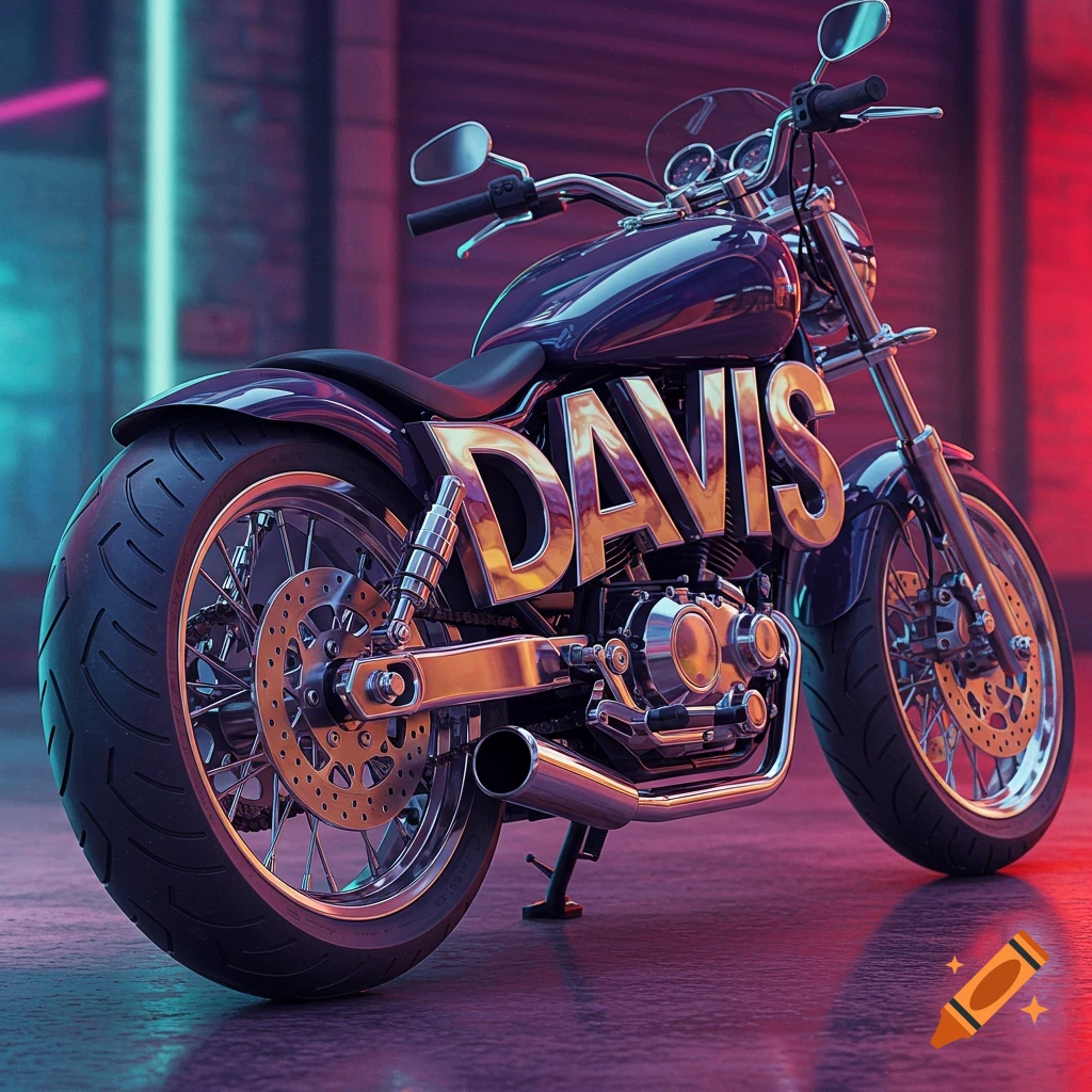 A shiny chrome motorcycle with the word DAVIS forming its body. on Craiyon