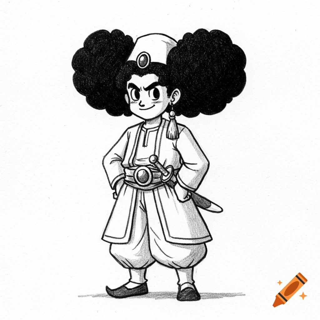 Dragon Quest style pencil sketch of Middle Eastern young man on Craiyon