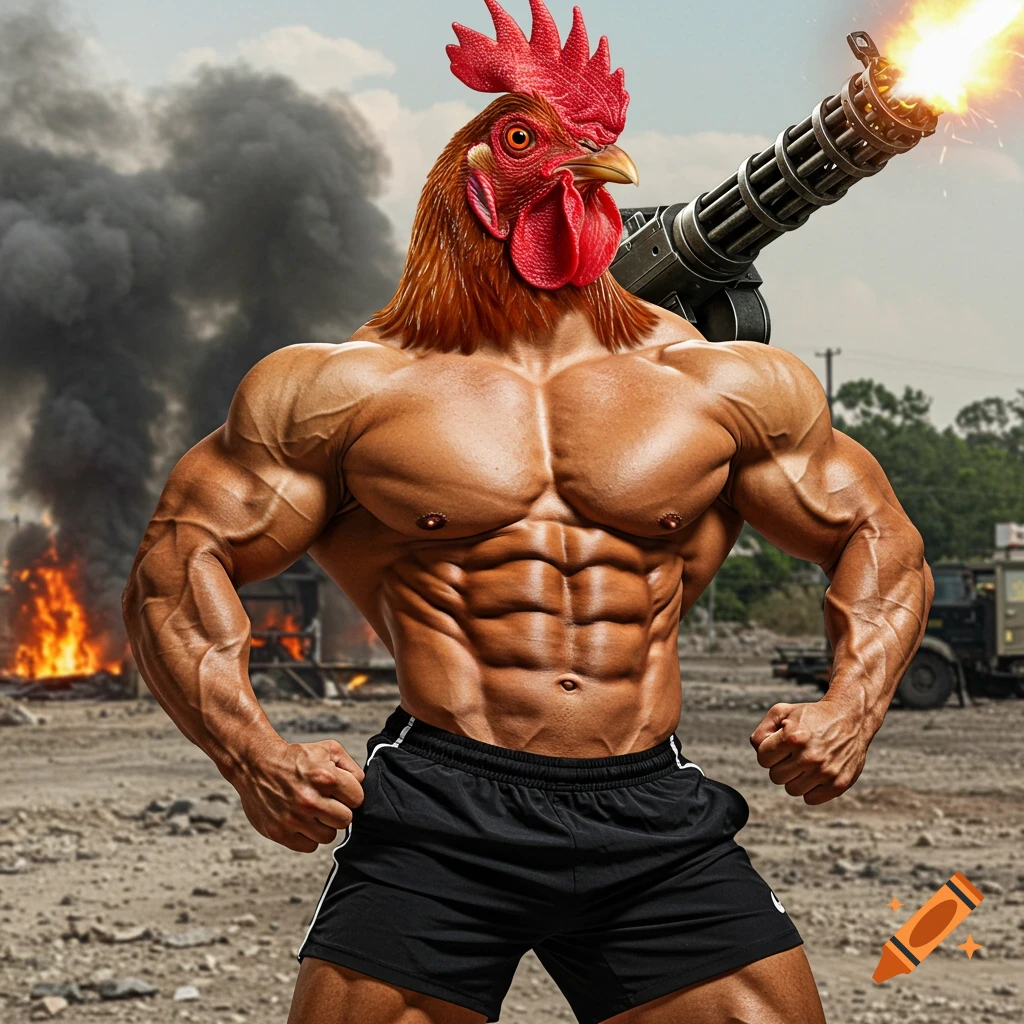 Muscular human-shaped chicken figure on Craiyon