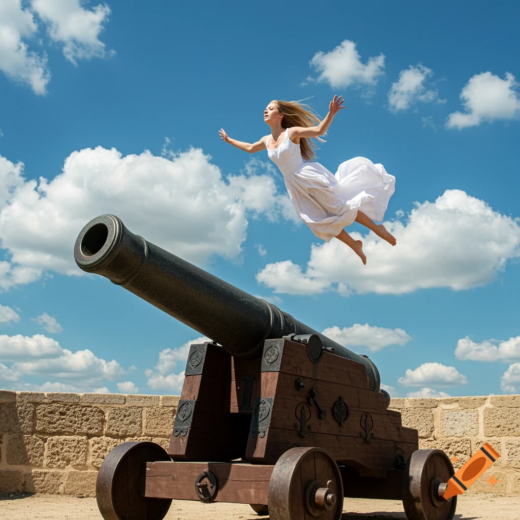 Woman being shot out of a cannon at the circus on Craiyon