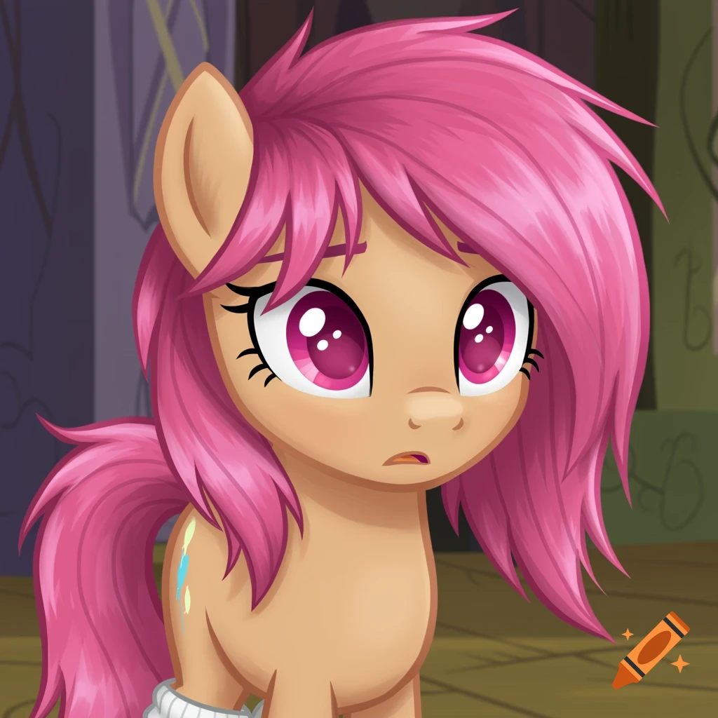 MLP character with tan body, pink hair, and scene hairstyle on Craiyon