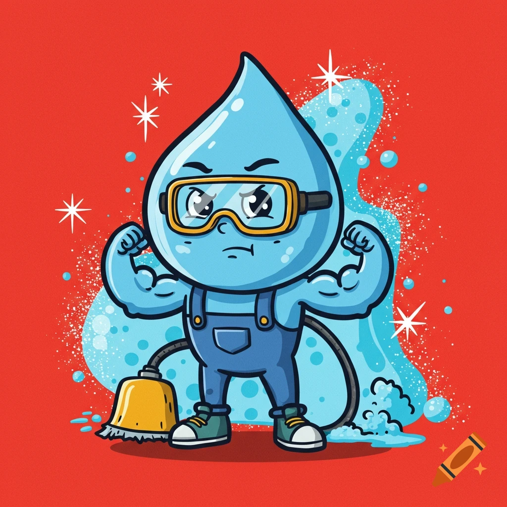 Cartoon water bottle character wearing a medical mask and holding a red ...