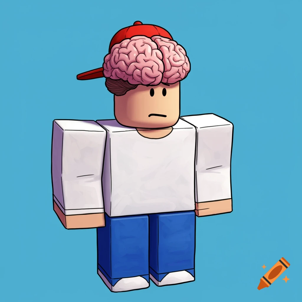 A Roblox character wearing a red cap, white shirt, and blue pants, with ...
