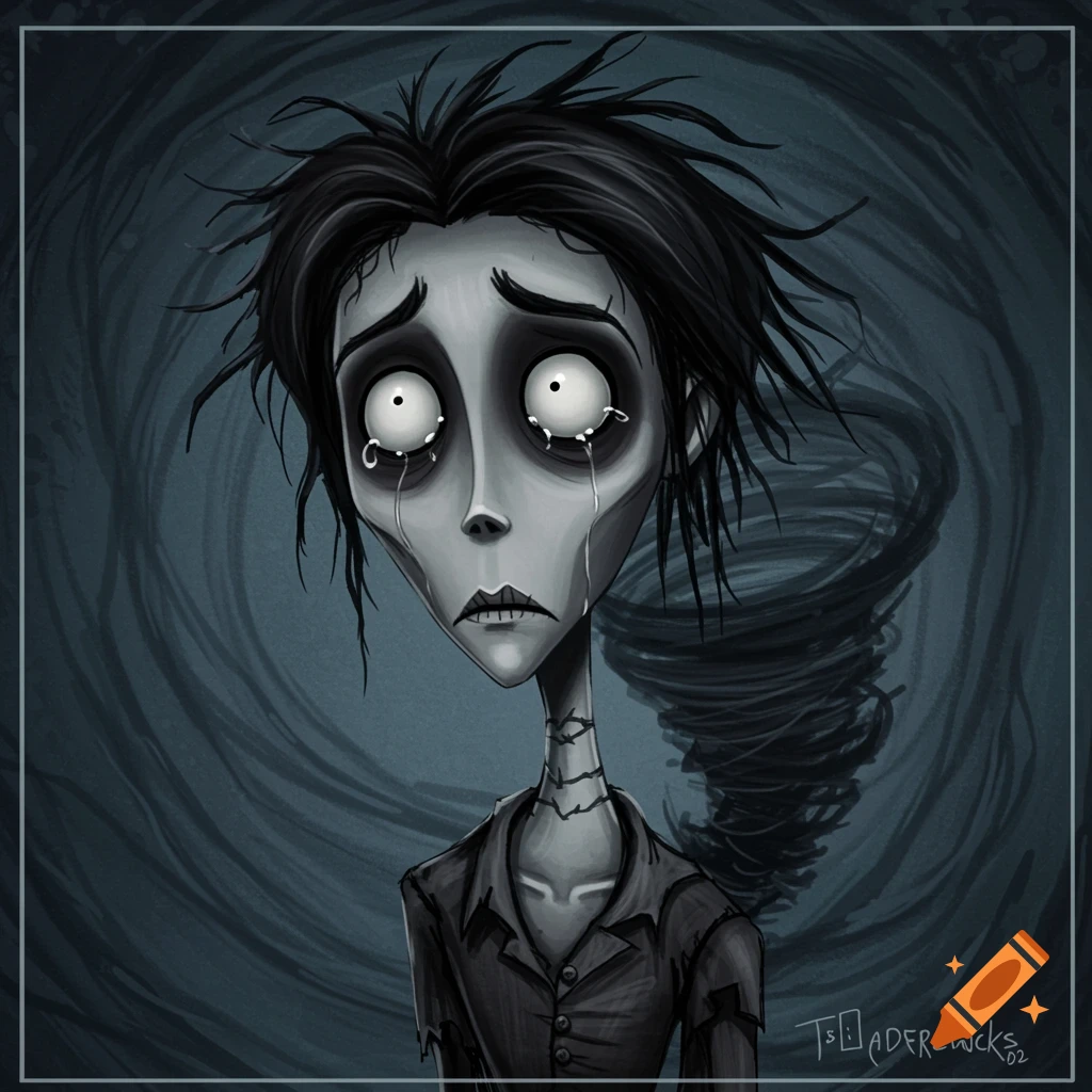 Sadness from Inside Out as Tim Burton character on Craiyon