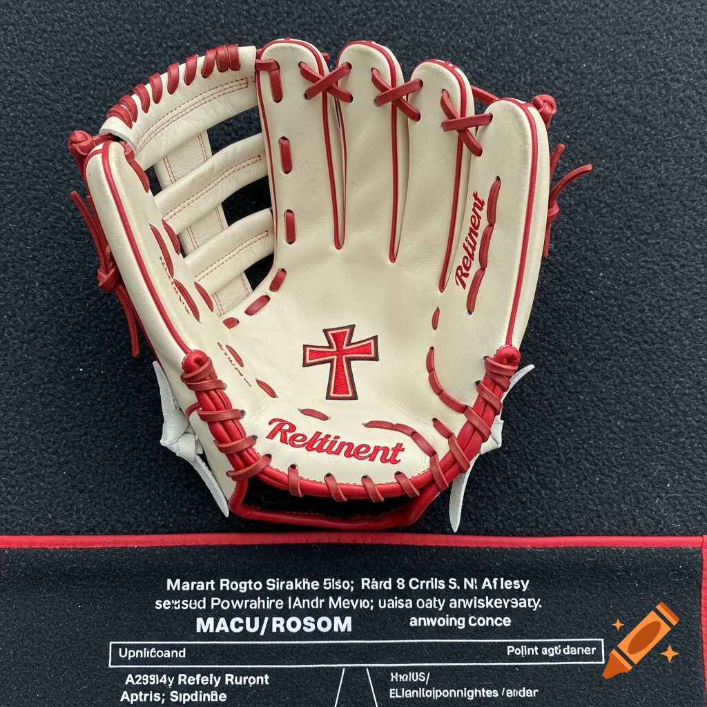 MACU softball glove raffle flyer with a white glove, red laces and text ...