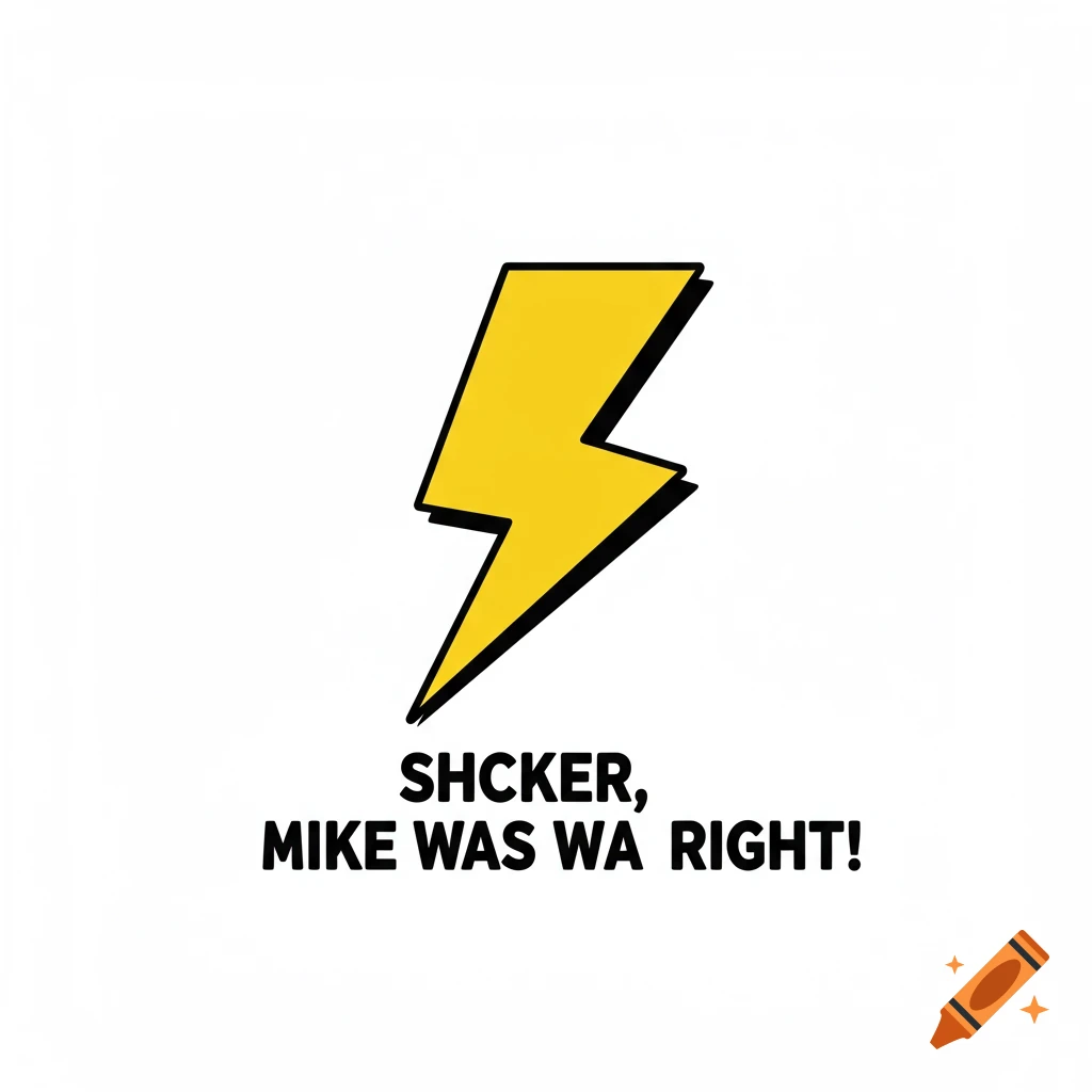 Shocker, Mike was right! logo with thunderbolt on white backdrop on Craiyon