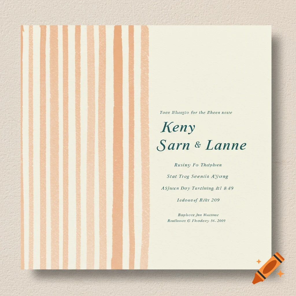 Chic and sophisticated wedding invitation with pastel orange stripes on ...