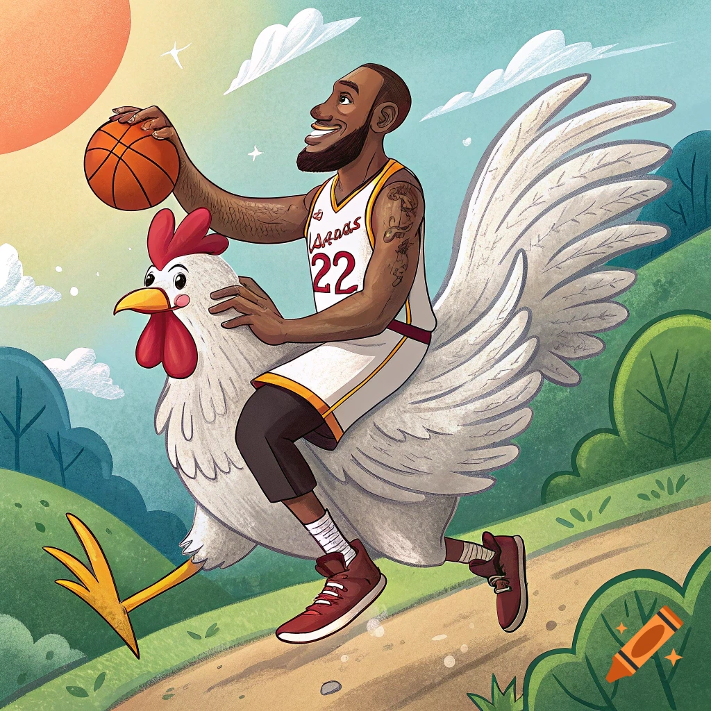 Lebron James on a mountain with watermelon and chicken on Craiyon