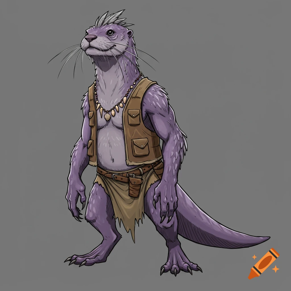 Illustration of a purple-skinned, gray-feathered, otter-like creature ...