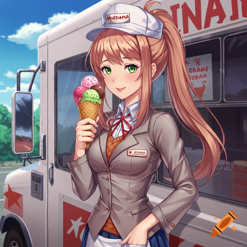 An anime girl with green hair in a school uniform holds a book in a ...