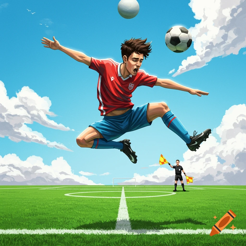 An illustration of a soccer game with players and a goalie reaching for ...