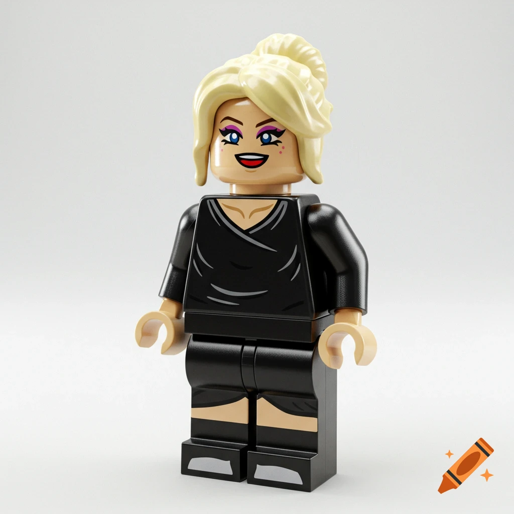 A Lego minifigure in pastel goth style with black and pink clothing and ...