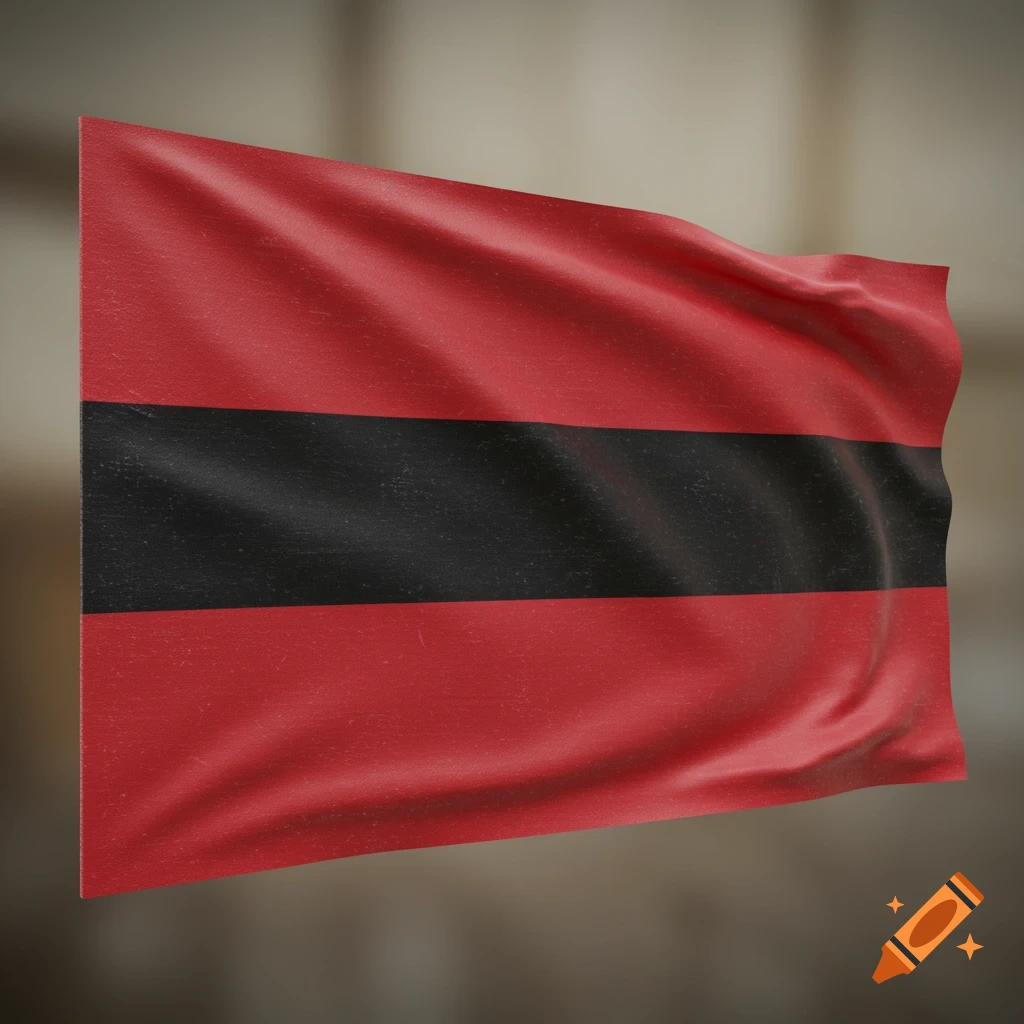 A waving flag with red top and bottom stripes and a black horizontal stripe in the middle. on ...
