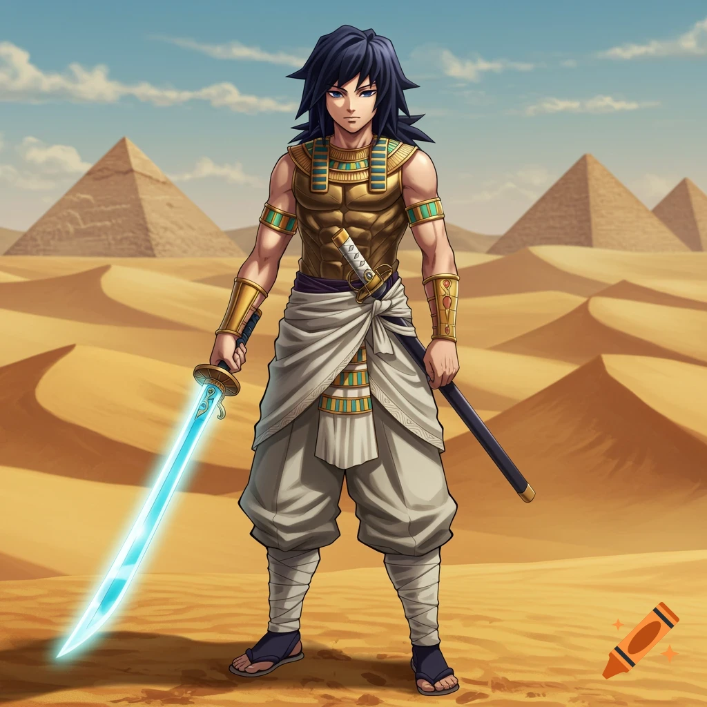 Anime style female character in Egyptian attire poses in a temple with ...