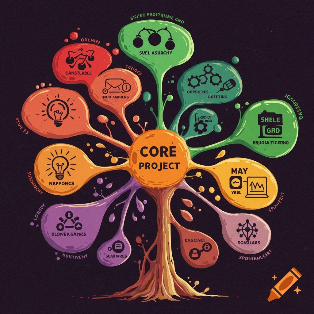 Mind map illustrating key themes and subtopics. on Craiyon