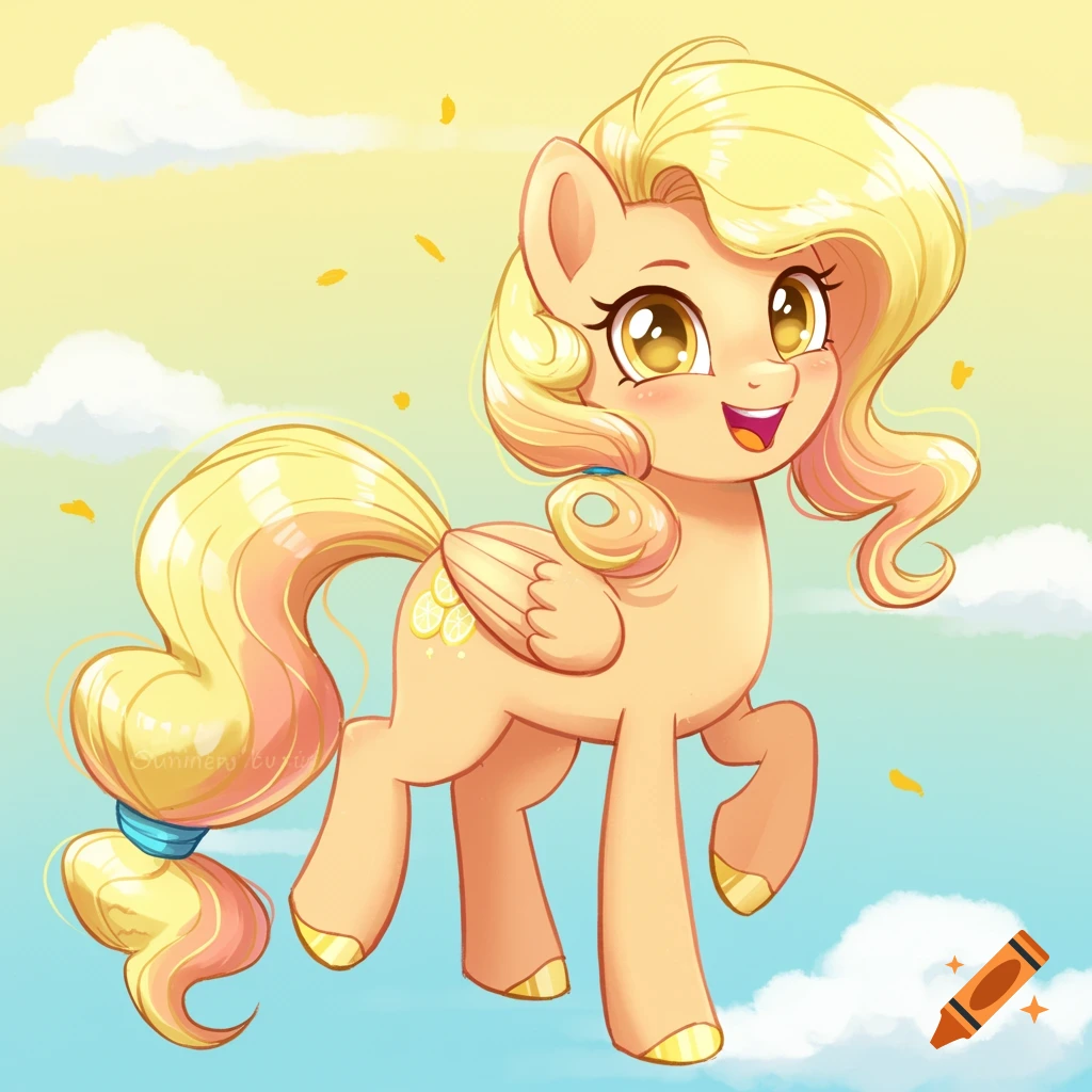My Little Pony-inspired character in yellow and peachy-pink hues on Craiyon