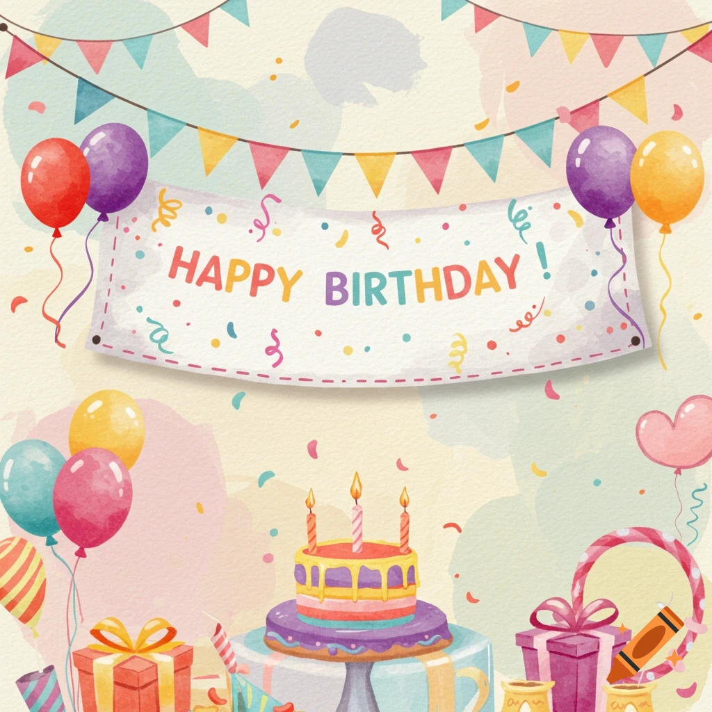 Watercolor birthday banner on Craiyon