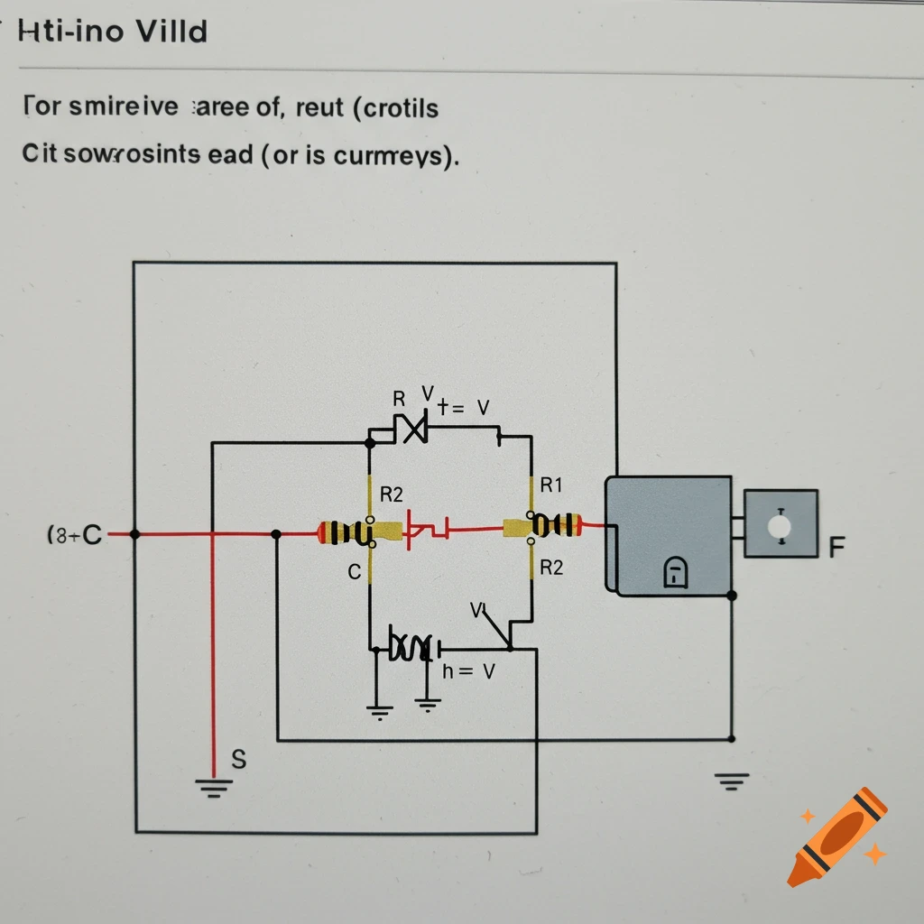 Circuit diagram with two resistors in series, cell, voltmeter, ammeter ...