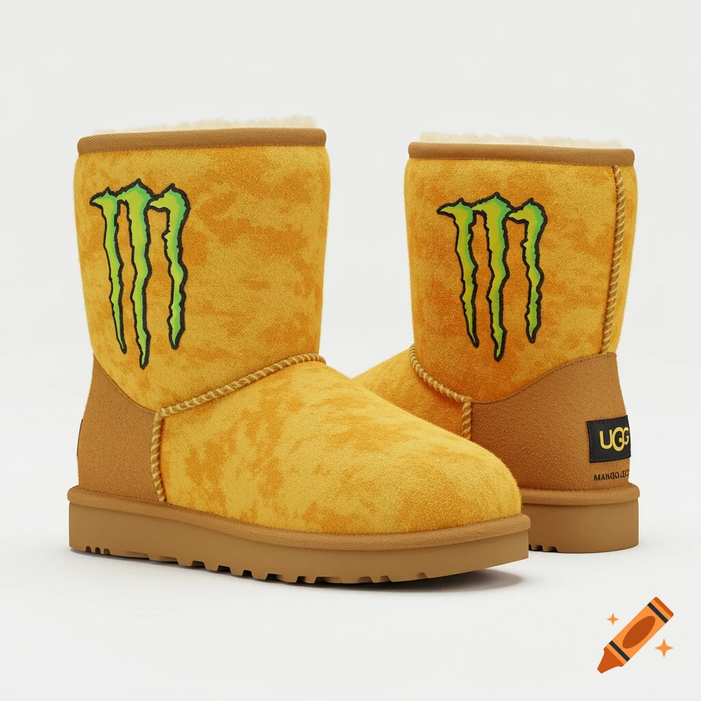 Monster Energy drink with mango flavor with Tasmans Uggs on Craiyon