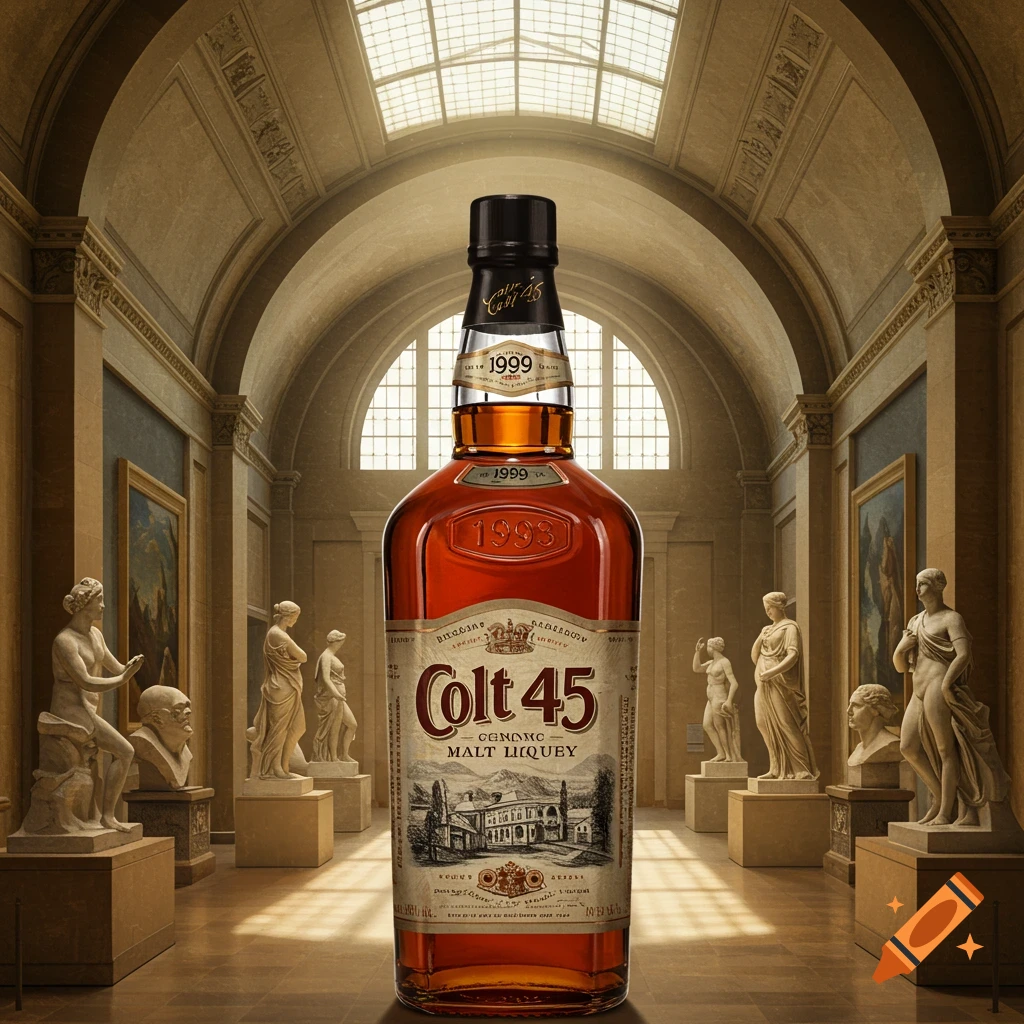 Colt 45 Malt Liquor bottle at the Louvre Museum on Craiyon