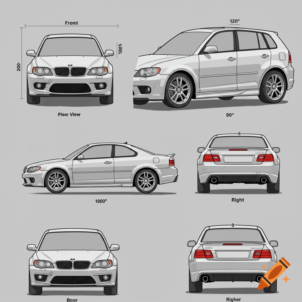 Isometric linework illustration of a BMW M4 Competition on Craiyon