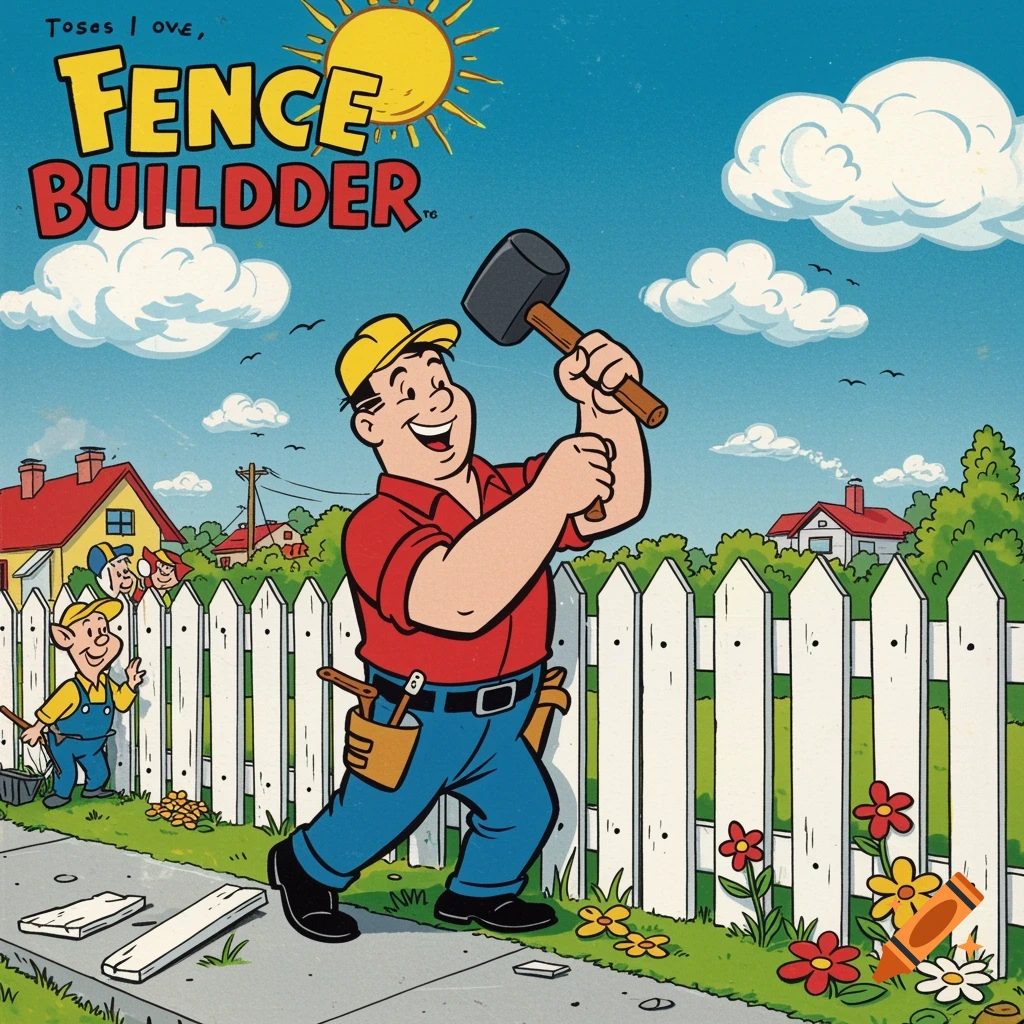 1950s cartoon fence builder on Craiyon
