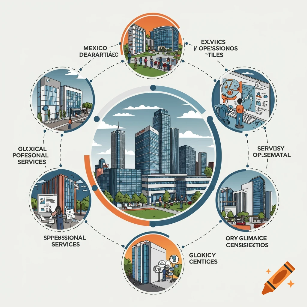 Circular logo representing professional services operation in Mexico ...