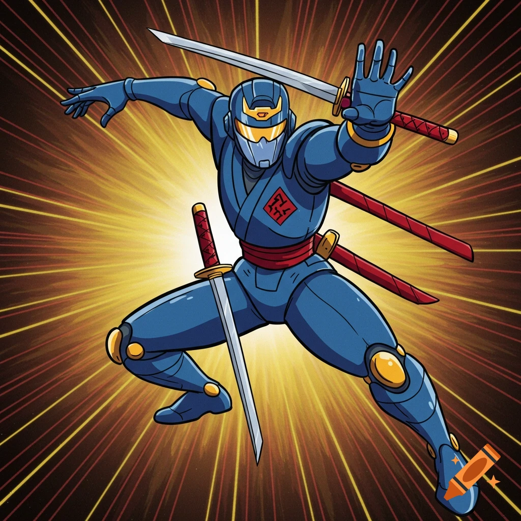 Futuristic ninja robot in 1980s cartoon style on Craiyon