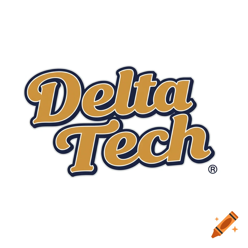 Delta Tech Cursive Logo in 80s College Football Style created on Craiyon