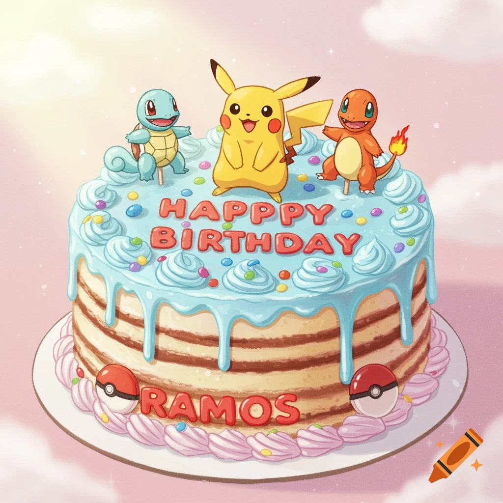 Pikachu, Charmander, Bulbasaur, and Squirtle at a hibachi party under Japanese lanterns, with ...