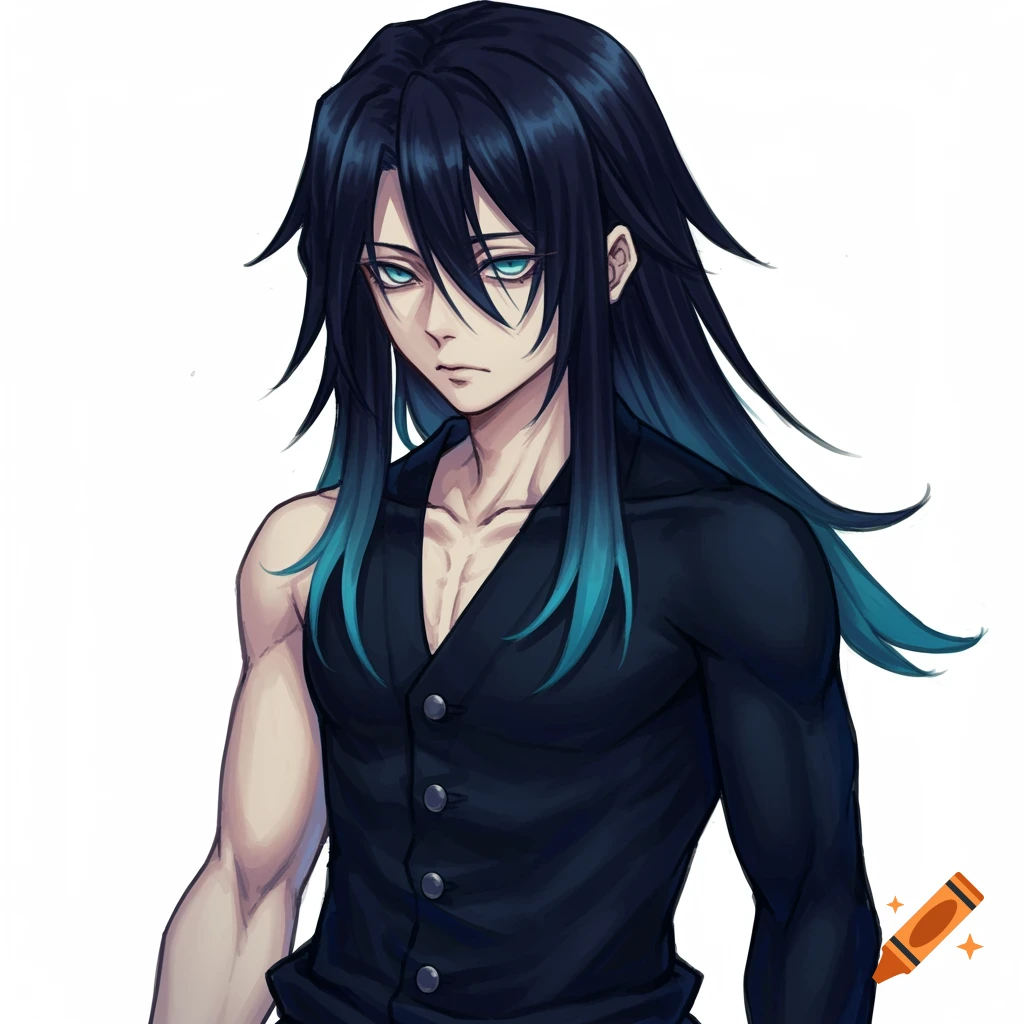 Boy with black-to-cyan hair in Demon Slayer uniform, anime style on Craiyon